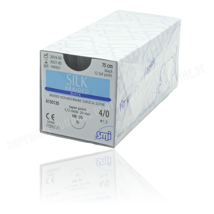 Silk suture 4-0, DS 19 mm needle, 75 cm black - Suture Online Silk suture 4-0, DS 19 mm needle, 75 cm black - Suture Online
